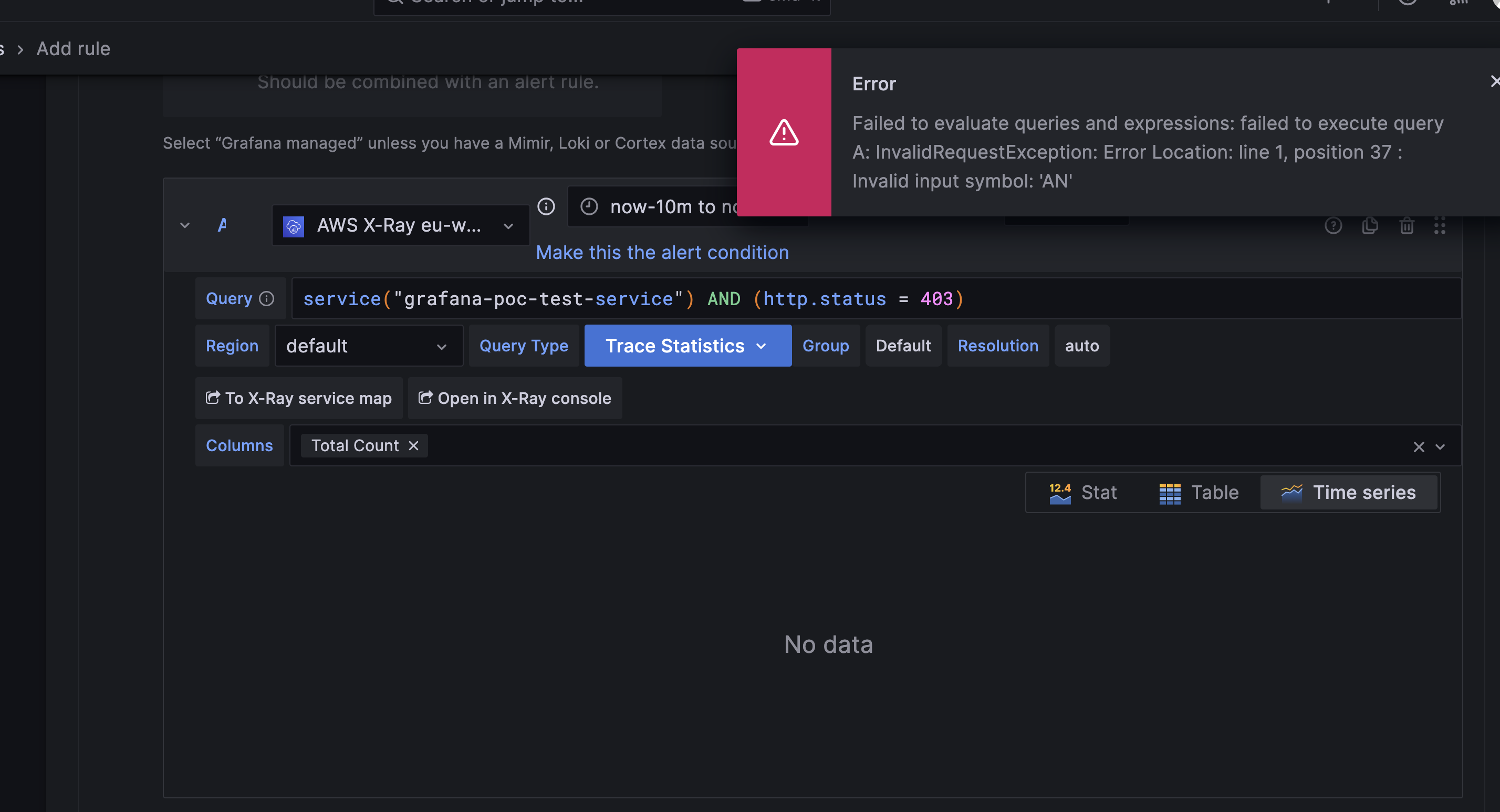 Query is only working with "Service" command in Alert page · Issue #195 · grafana/x-ray ...