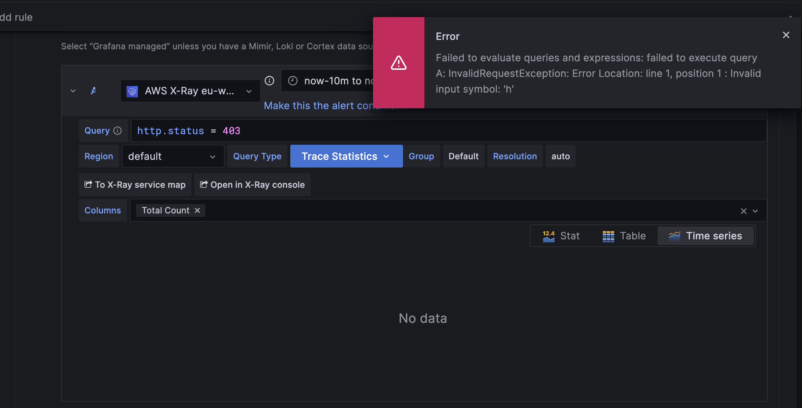 Query is only working with "Service" command in Alert page · Issue #195 · grafana/x-ray ...