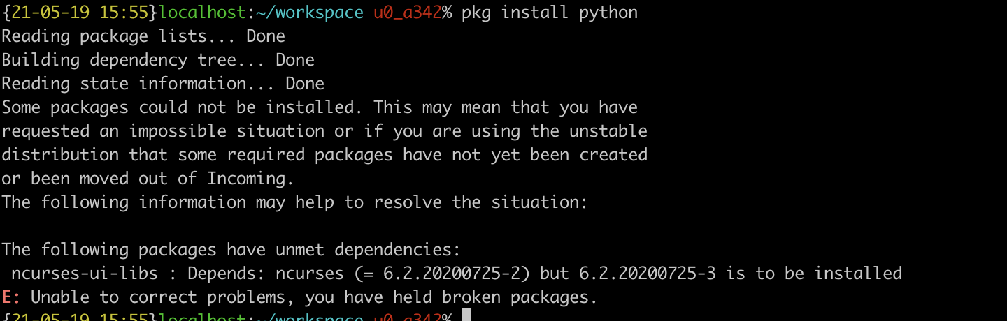 ncurses-ui-libs : Depends: ncurses (= 6.2.20200725-2) but 6.2.20200725 ...
