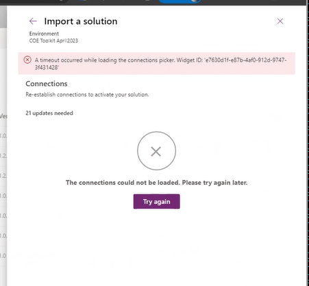 Timeout when loading solution import experience · Issue #5324 · microsoft/coe-starter-kit · GitHub