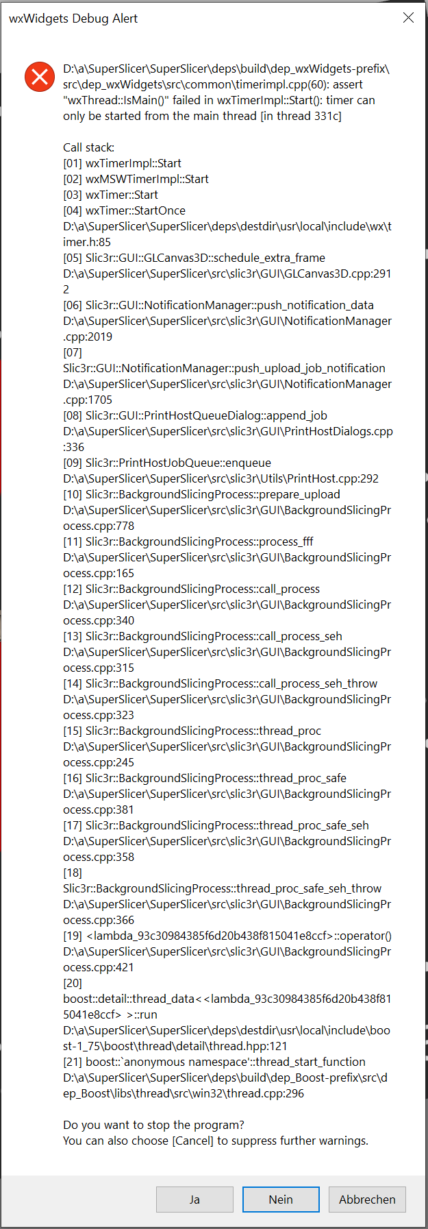 wxWidgets Debug Alert timerimpl.cpp(60) timer can only be started from the main thread [in tread ...