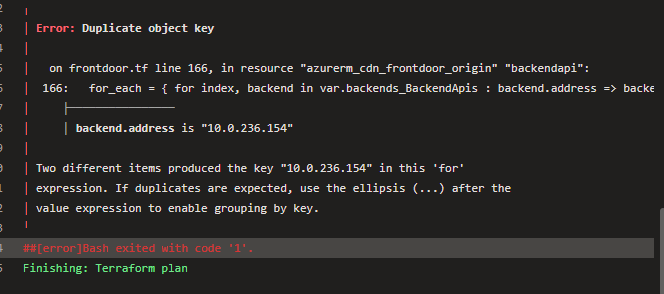 Getting an error with regards to frontdoor.tf file while trying to deploy the 2nd stamp in an ...