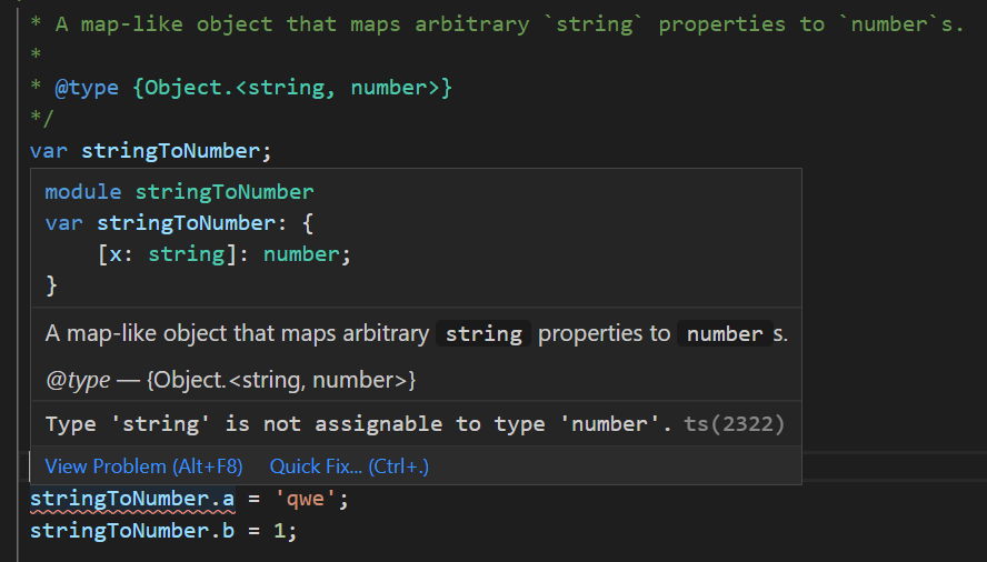 JSDoc doesn't actually handle dictionary declaration like it says it should · Issue #43208 ...