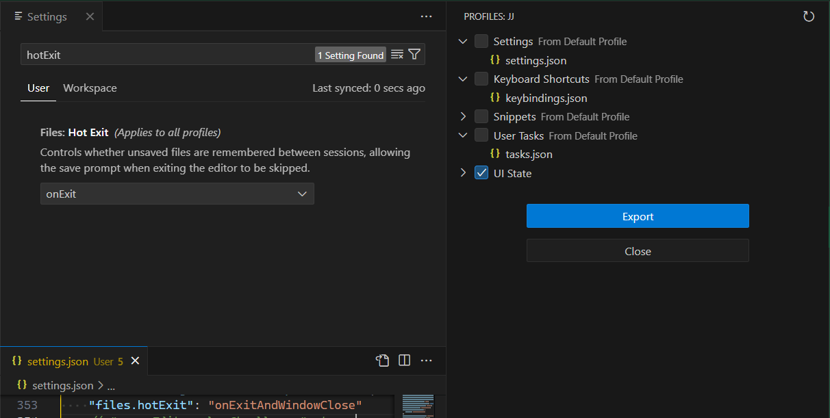 `files.hotExit` is not applied properly when profile doesn't include Setting · Issue #189946 ...