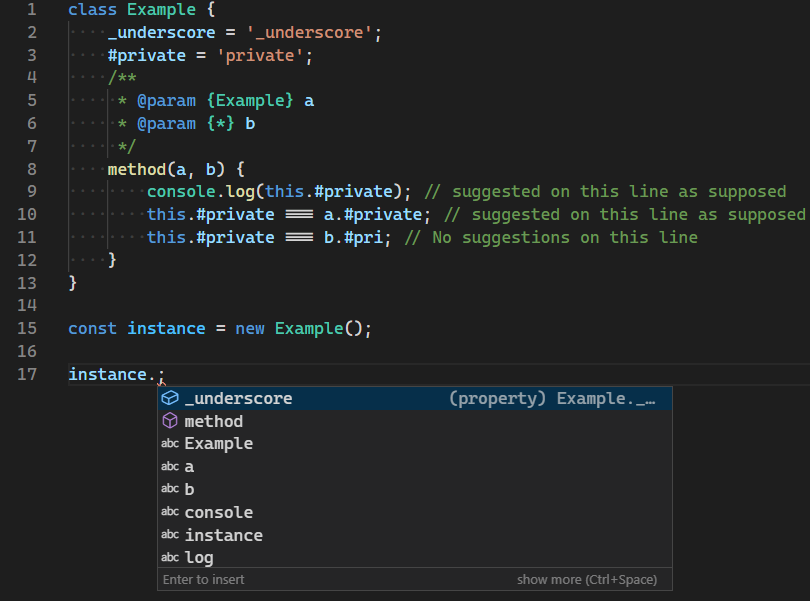 Hide properties starting with '#' if they are not in the declaration ...