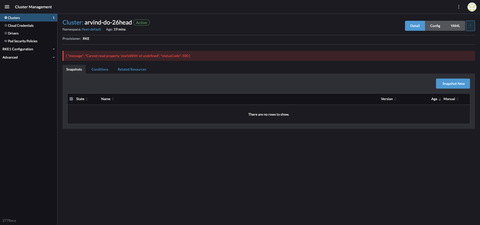 500 with Cannot read property 'startsWith' of undefined on Cluster Member viewing Cluster Detail ...