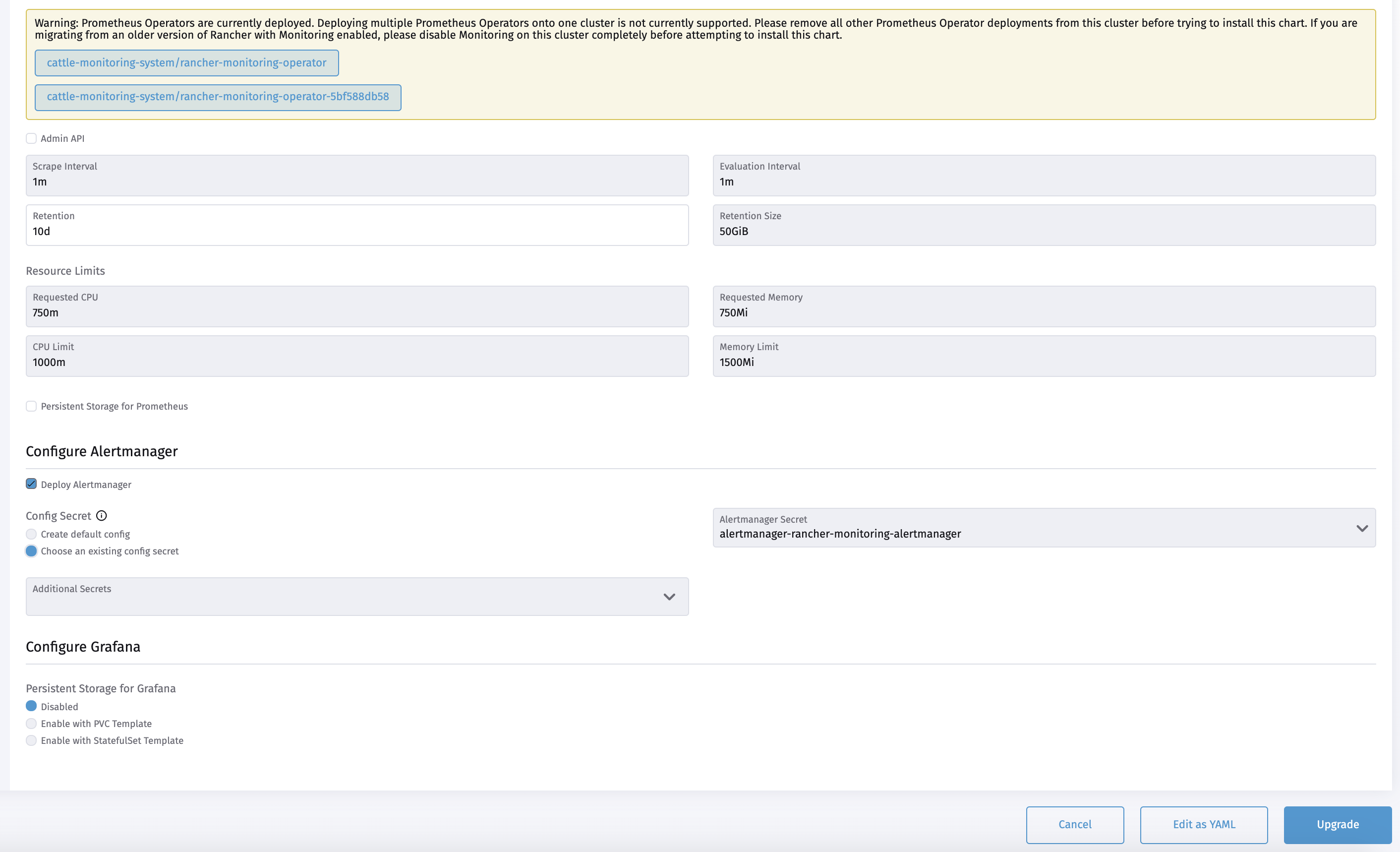 [Monitoring V2 UI] Prometheus Operator warning shows up on an upgrade · Issue #1557 · rancher ...