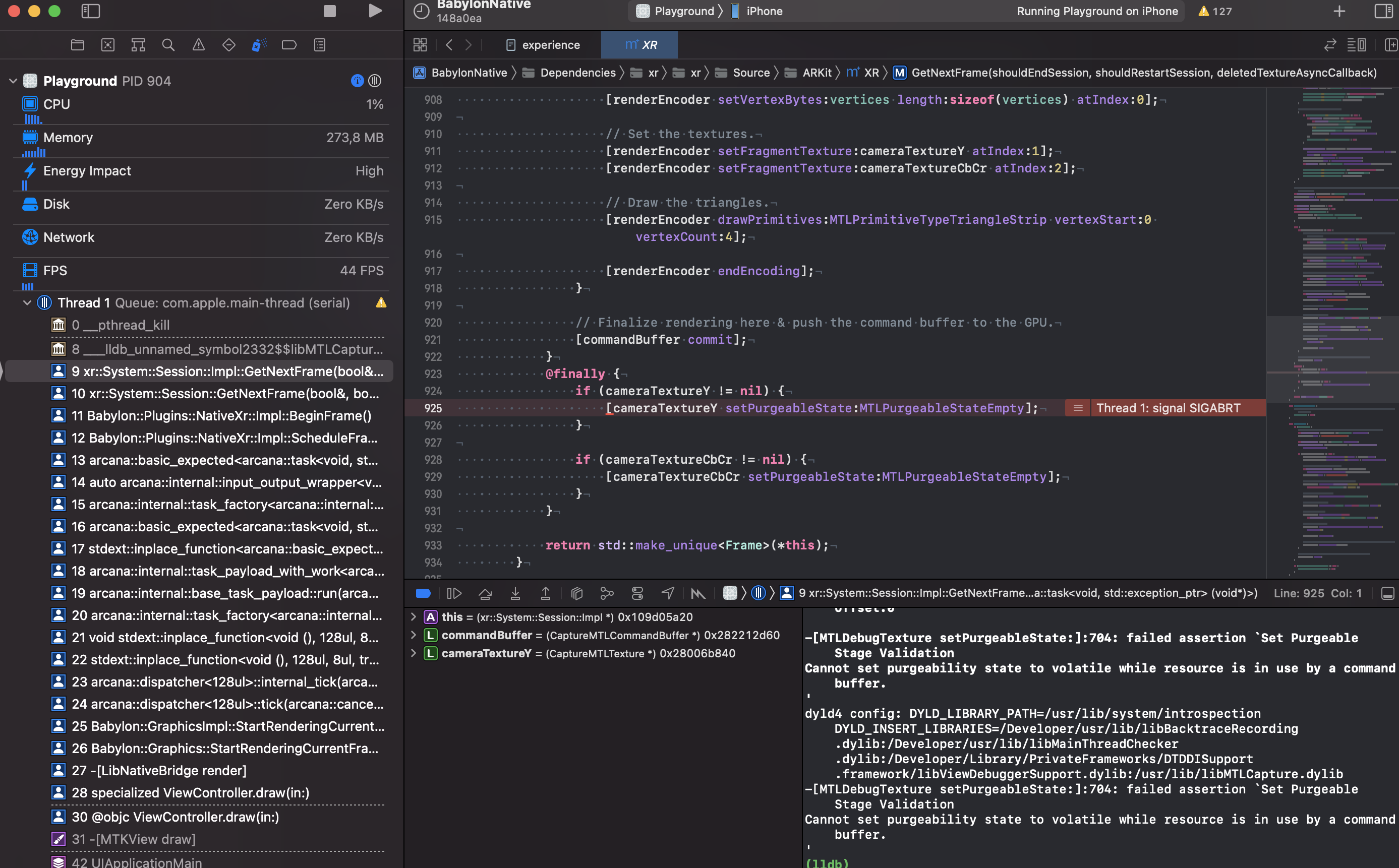Metal Validation Error with AR/iOS · Issue #932 · BabylonJS/BabylonNative · GitHub