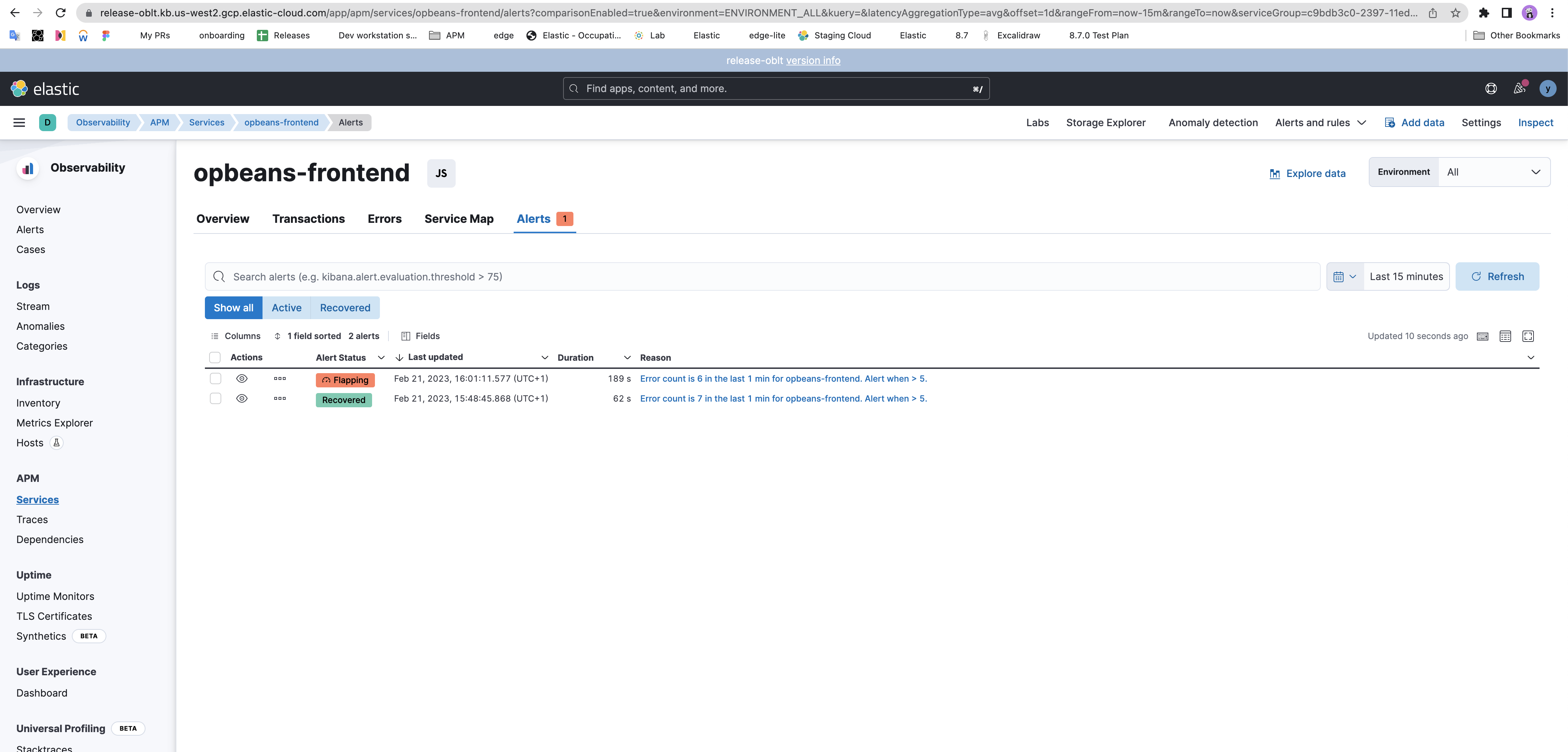 [APM] Show alert indicator on service inventory page · Issue #146701 · elastic/kibana · GitHub