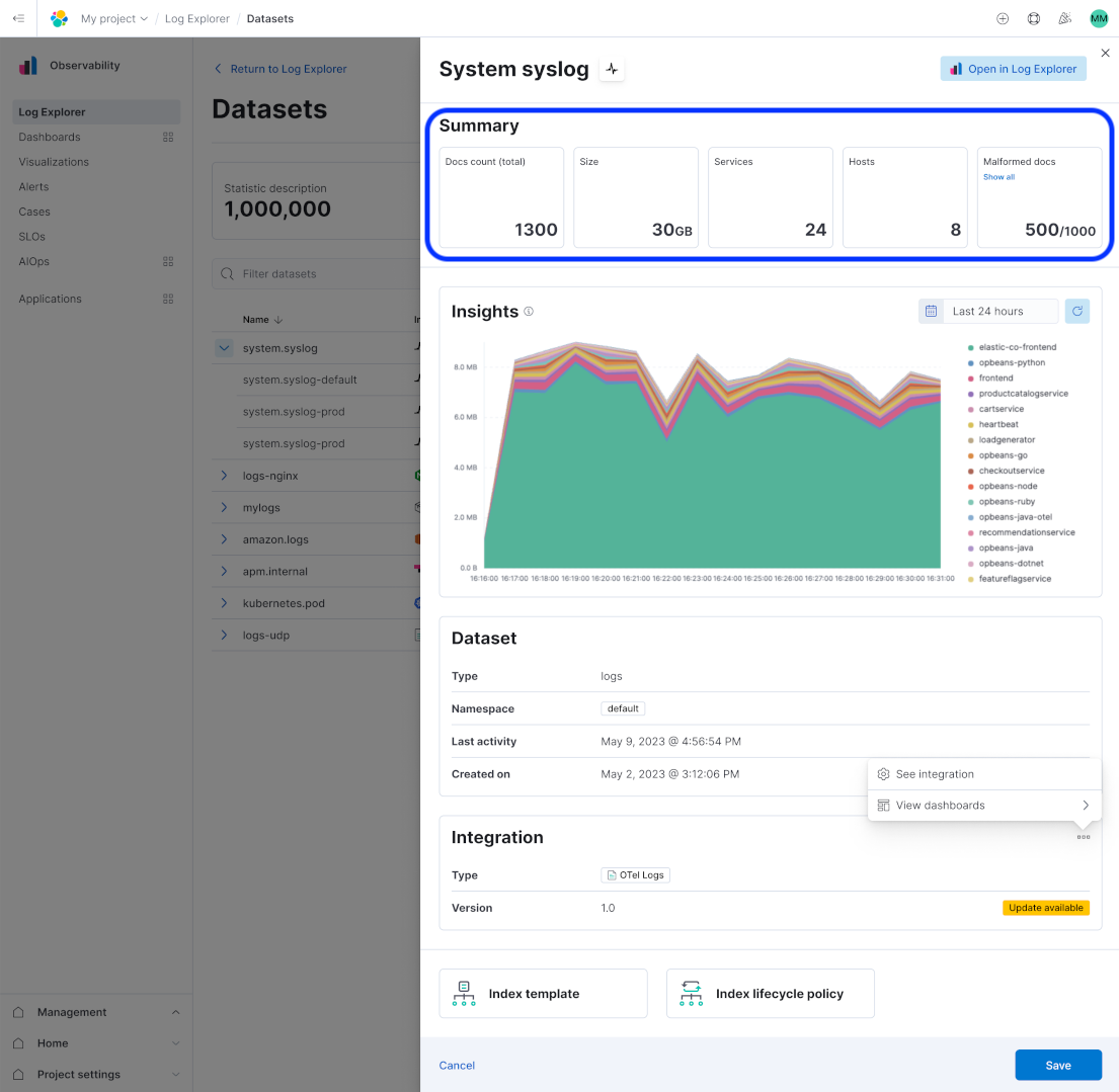 [Dataset health] Flyout summary section · Issue #170492 · elastic/kibana · GitHub