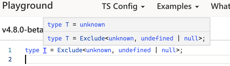 result of "Exclude " should be "{ }" in ts 4.8 ? · Issue #50334 · microsoft/TypeScript · GitHub