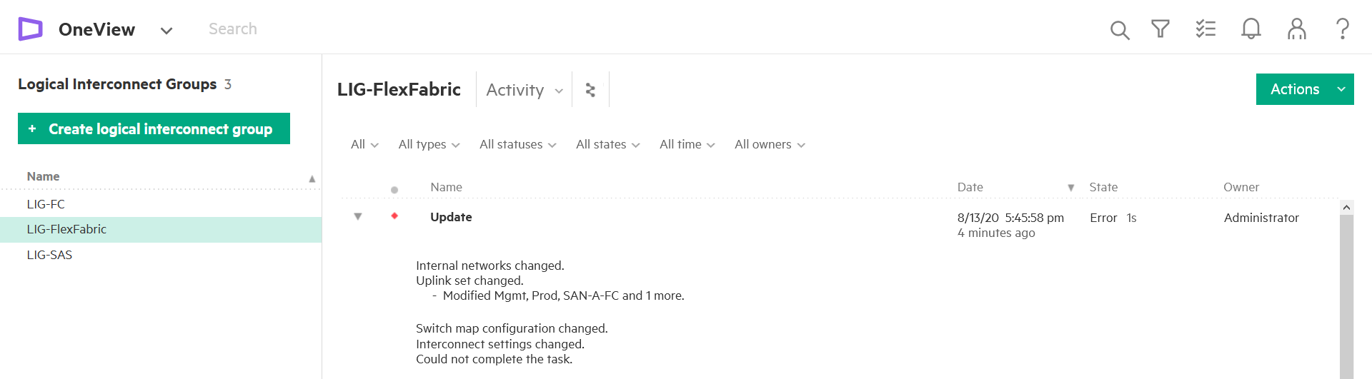 Logical Interconnect Group modification generates a switch map ...