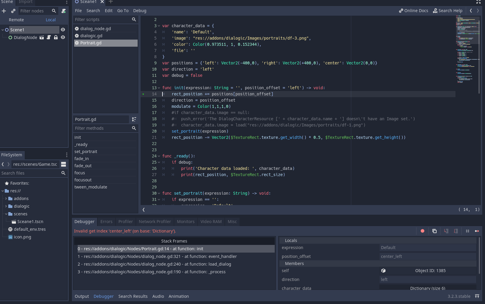 Bug: Invalid get index 'center left' (on base 'Dictionary'). · Issue #63 · dialogic-godot ...