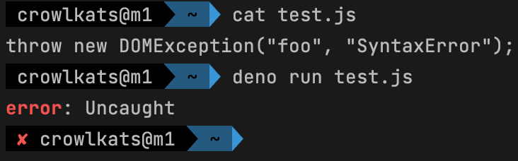Throwing Domexception In `deno Run` Will Error Without Information · Issue 11451 · Denoland 