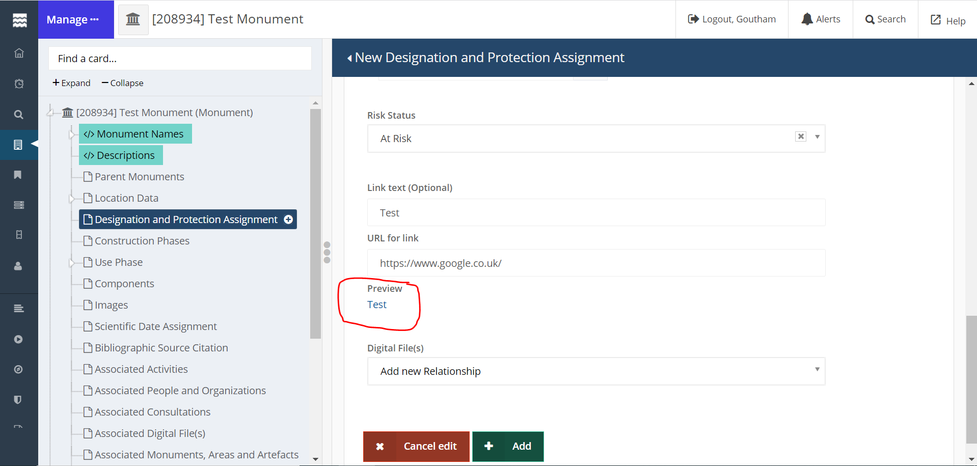 On the Designation and Protection Assignment card, clicking on the preview hyperlink doesn’t do ...