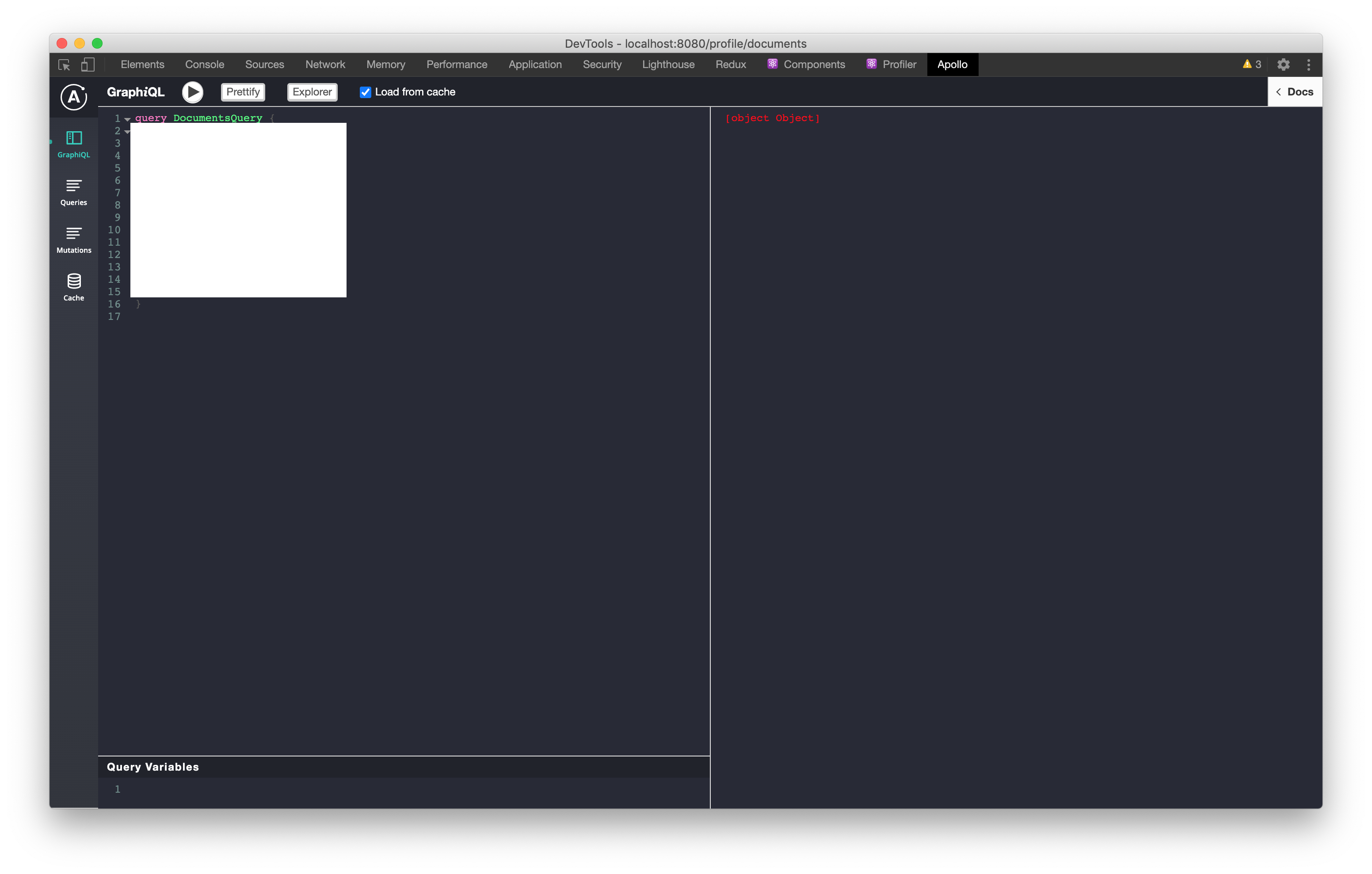Running A Query In Graphiql Inside Dev Tools Renders Object Object When Error Is Returned 