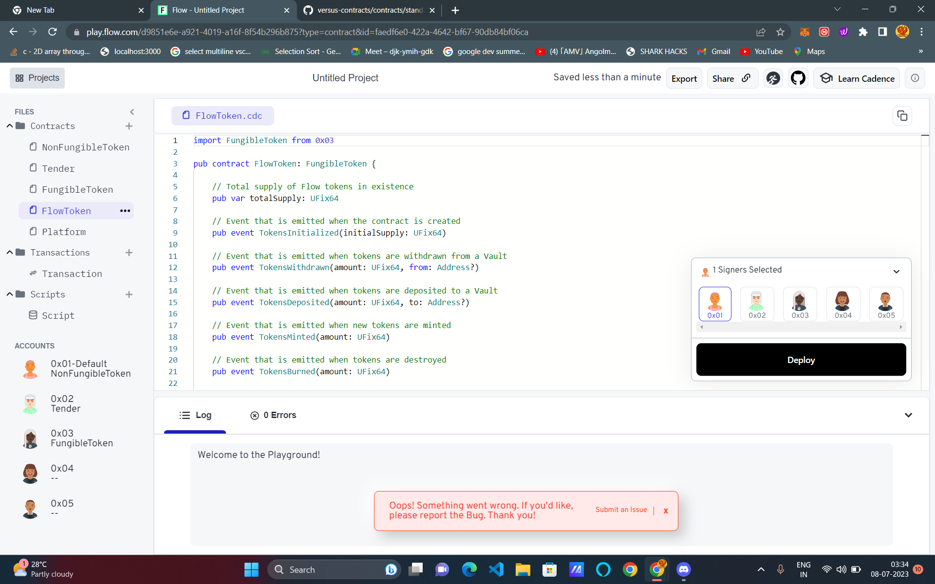 Cadence Code Is Not Deploying · Issue 714 · Onflow Flow Playground · Github