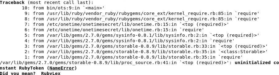 Ruby Issue? · Issue #251 · onetimesecret/onetimesecret · GitHub