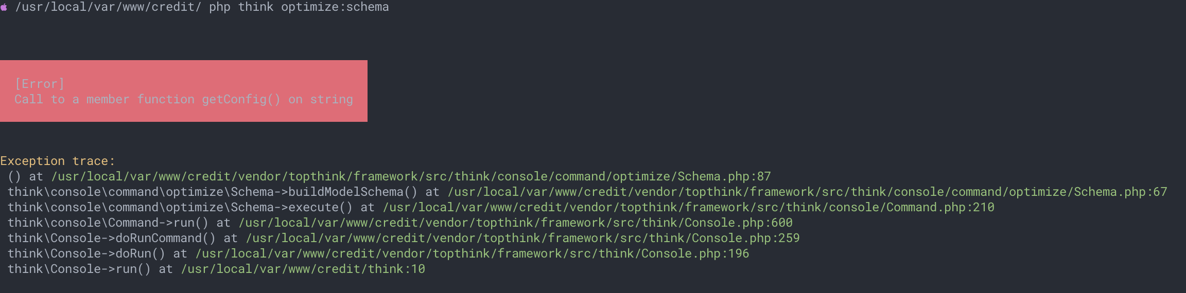 php think optimize:schema 报错 · Issue #1010 · top-think/think · GitHub