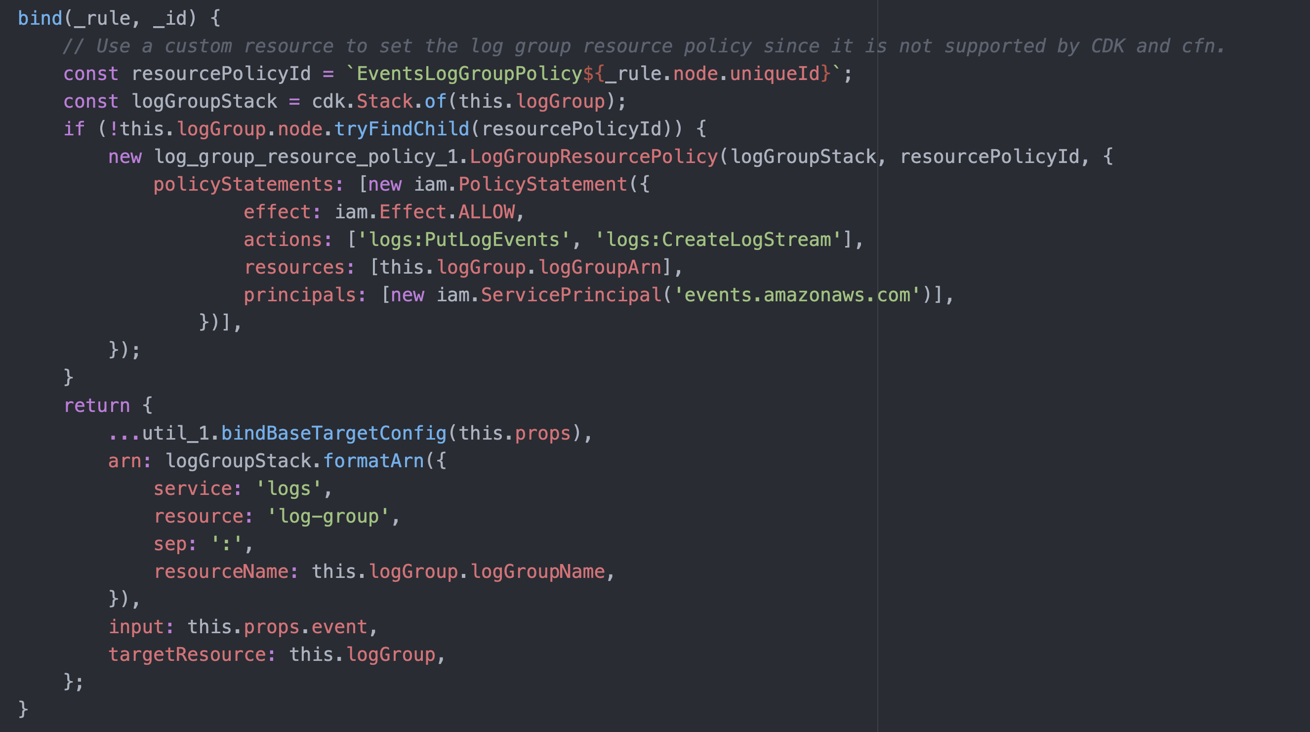  aws events targets Use Custom Resource Policy For Watch Log 