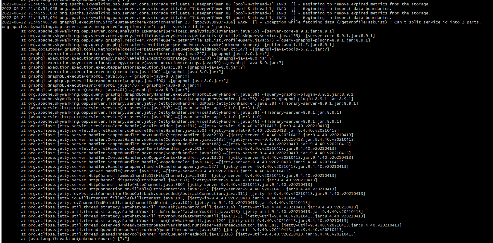 [Bug] skywalking 8.9.1 ： create task occur Exception while fetching data (/getProfileTaskList ...