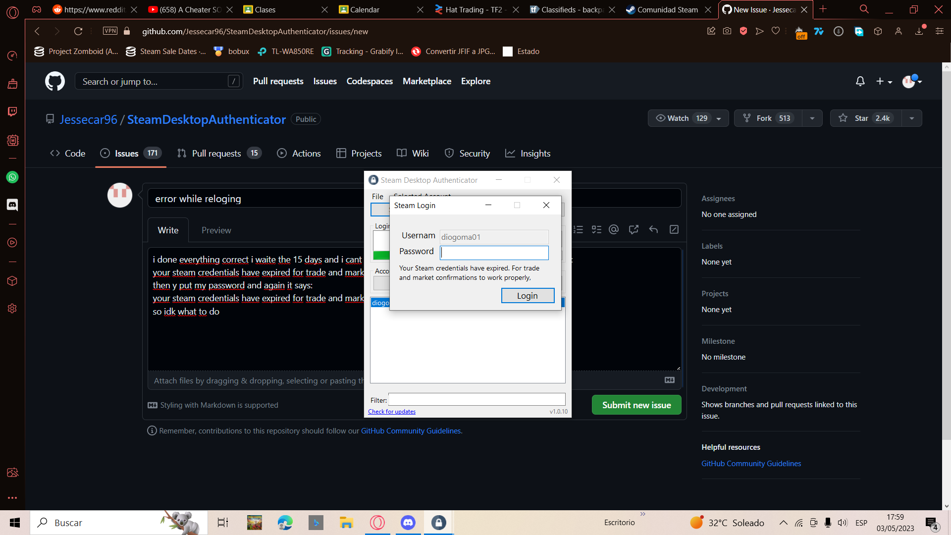 error while reloging · Issue #809 · Jessecar96/SteamDesktopAuthenticator · GitHub