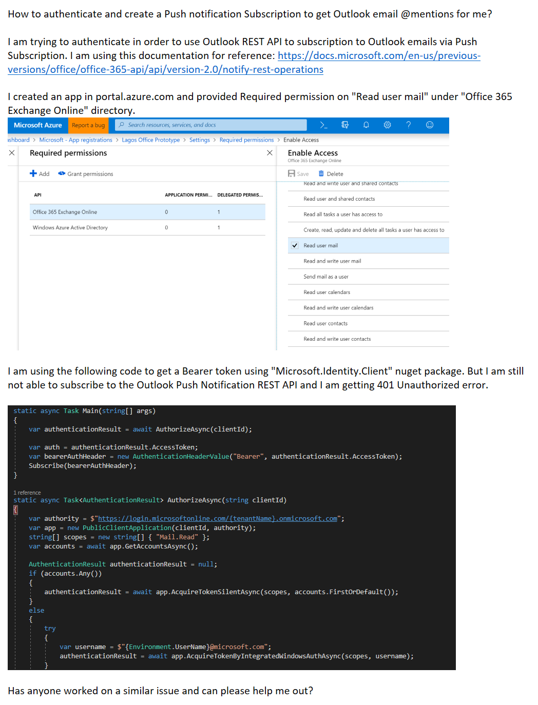 How to authenticate and create a Push notification Subscription to get ...