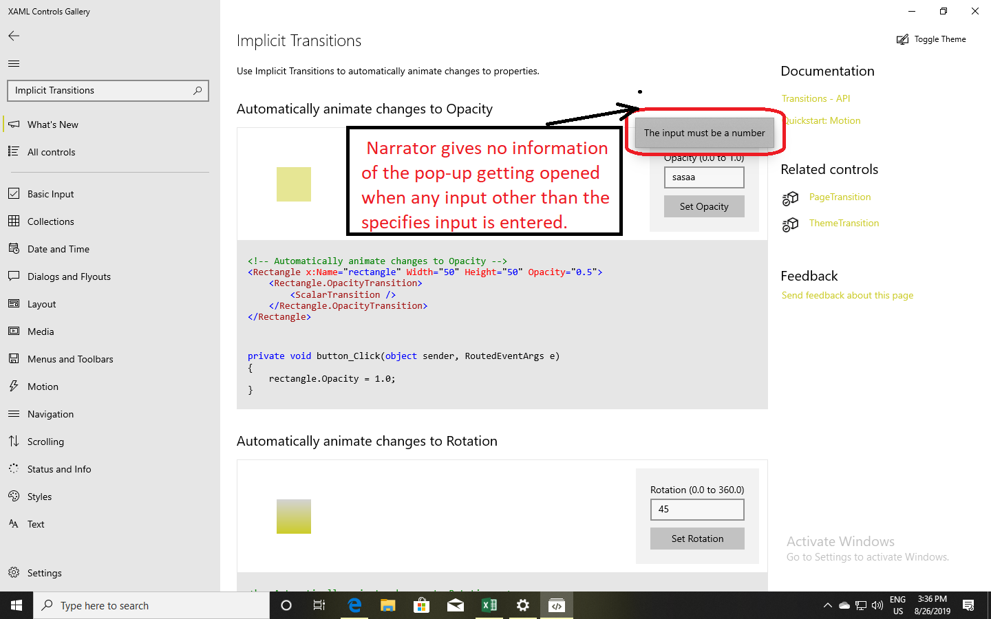 Narrator gives no information of the pop-up getting opened when any ...
