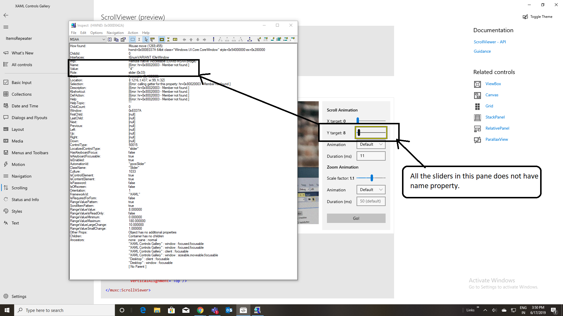 There is no name property for all the Slider in the ScrollViewer ...