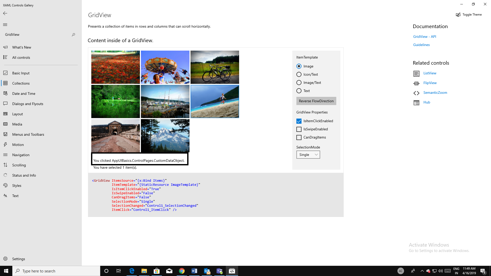 On Clicking any list item of GridView, an incomprehensible message displayed at bottom. · Issue ...