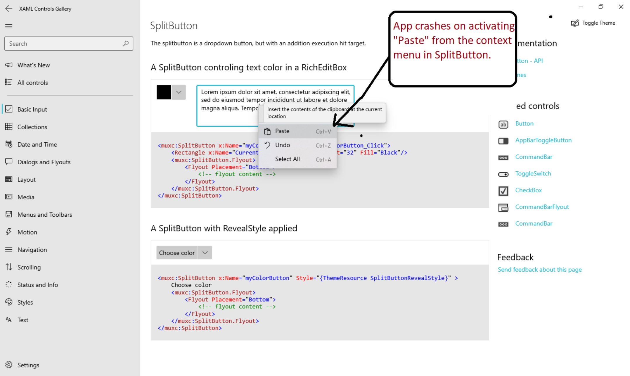 App Crashes On Activating Paste From The Context Menu In Splitbutton · Issue 286 · Microsoft 