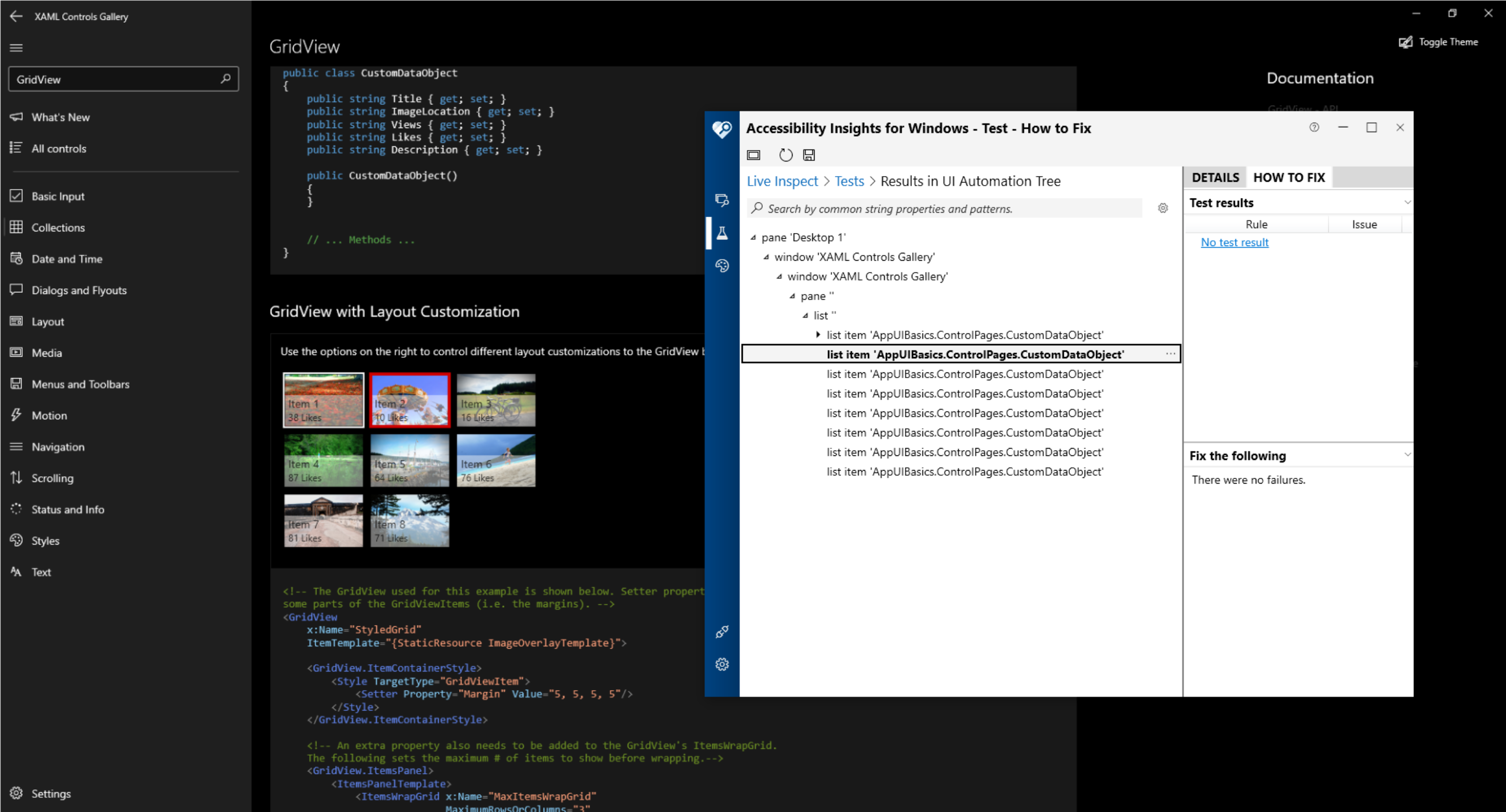 Name Property incorrect for list items present under header GridView with Layout Customization ...