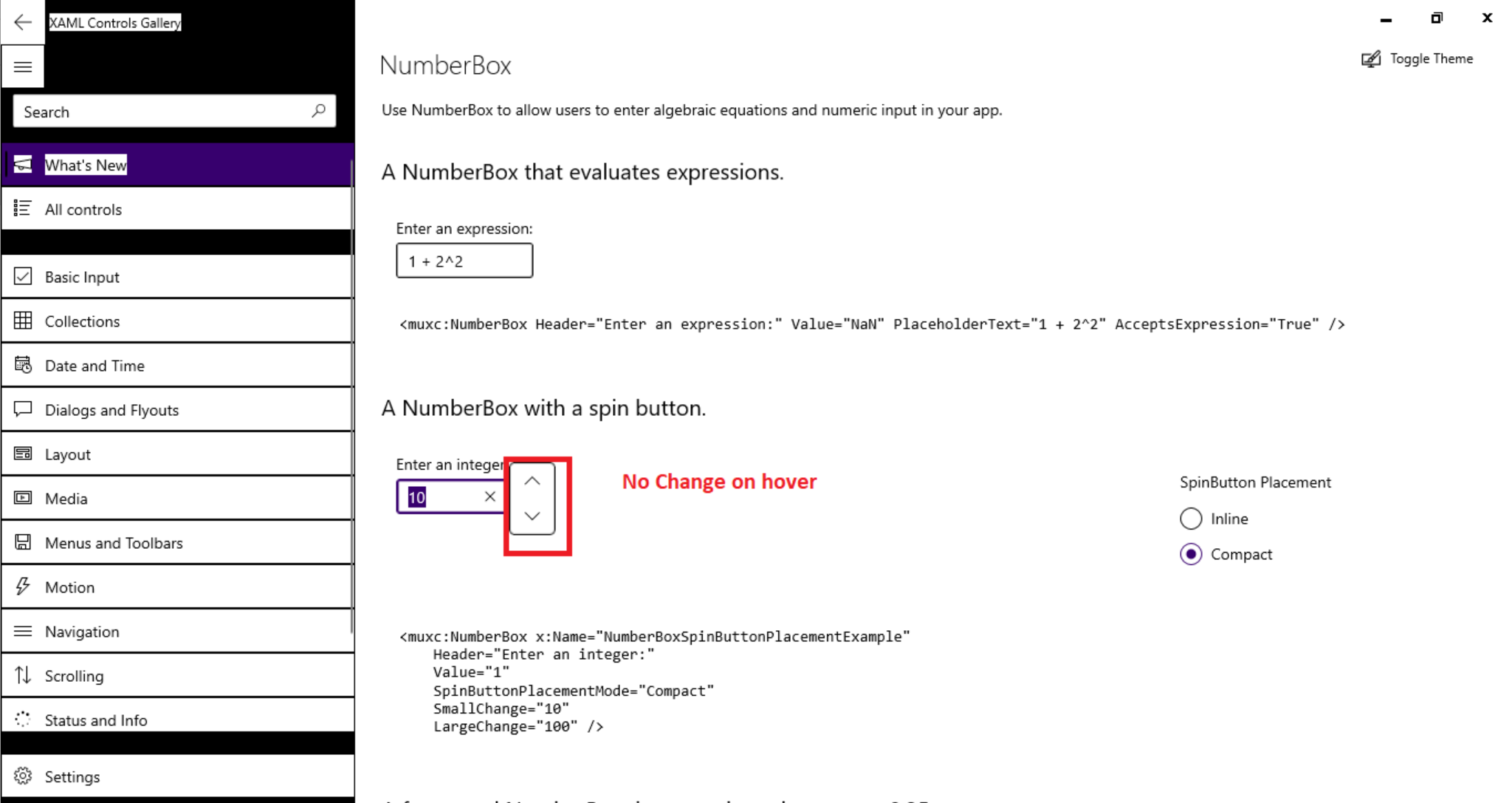 Up/down arrow buttons in NumberBox are not showing any effect on mouse ...