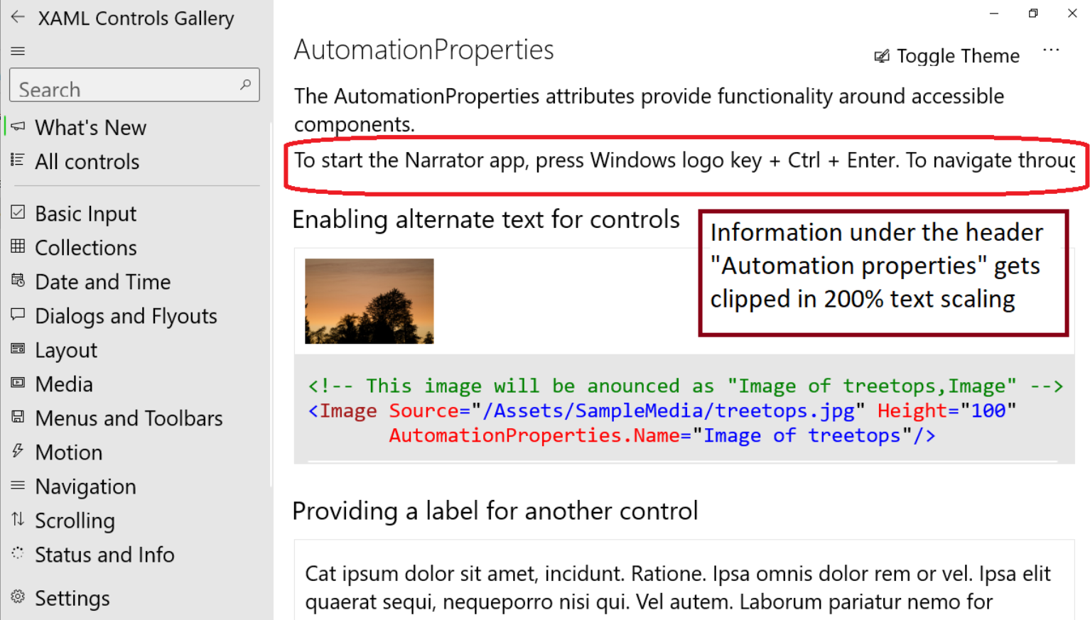Description on AutomationProperties page should wrap · Issue #330 · microsoft/WinUI-Gallery · GitHub