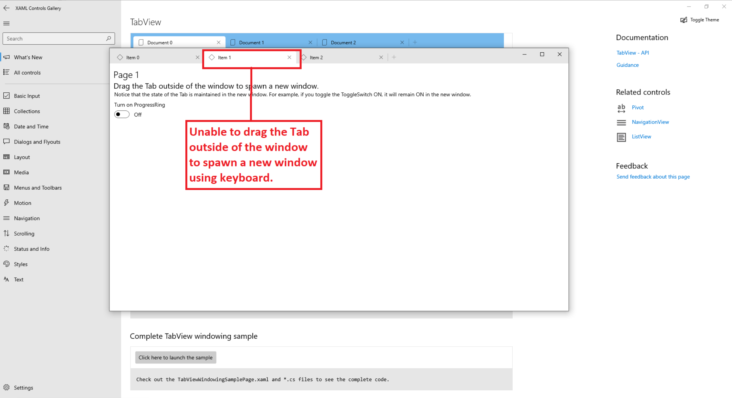 Unable to Drag the Tab outside of the window to spawn a new window using keyboard. · Issue #581 ...