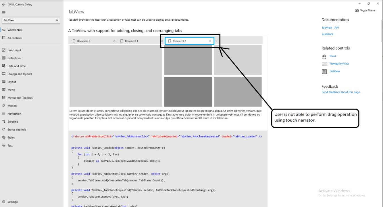 TabView: Unable to perform drag operation on Tab items using touch ...