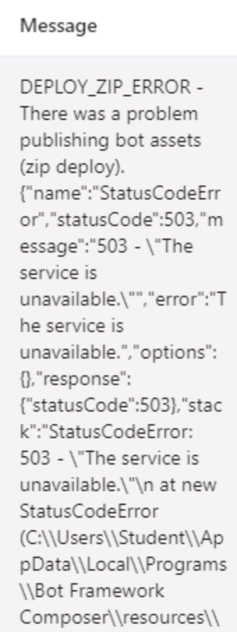 DEPLOY_ZIP_ERROR - Service Unavailable · Issue #8724 · microsoft/BotFramework-Composer · GitHub