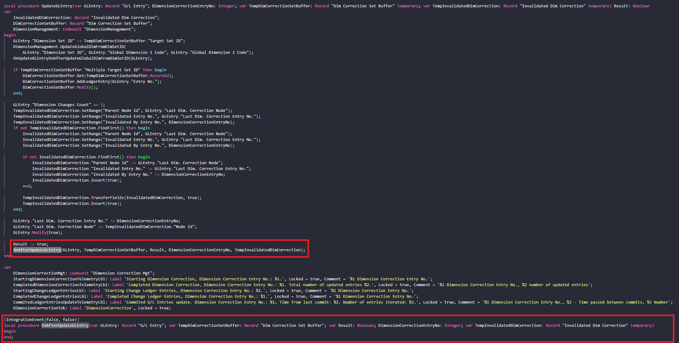 Event Request Codeunit 2582 Dimension Correction Undo · Issue 24039 · Microsoft