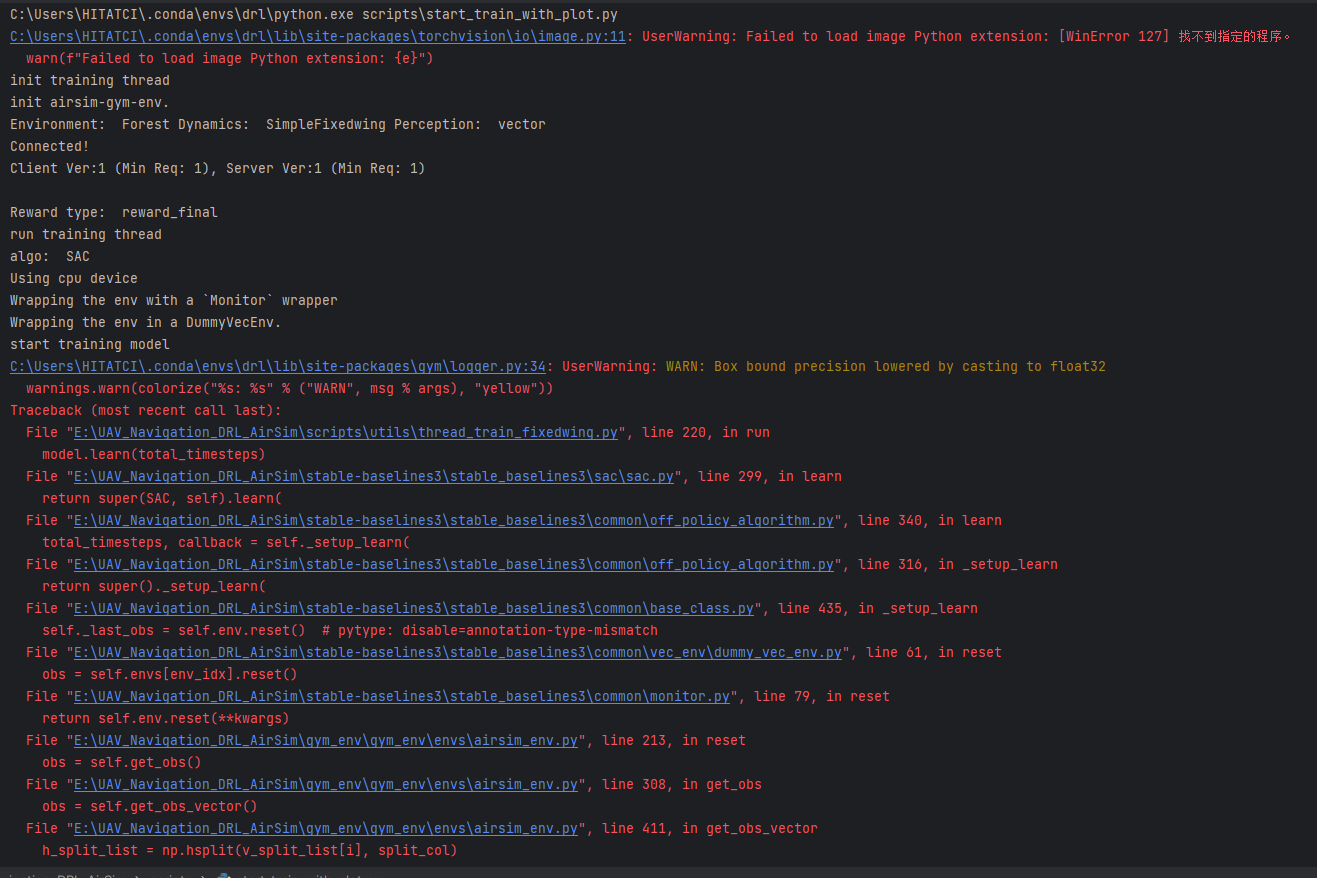 运行start_train_with_plot.py出现以下问题，请问应该如何解决呢？ · Issue #9 · heleidsn/UAV_Navigation_DRL_AirSim · GitHub