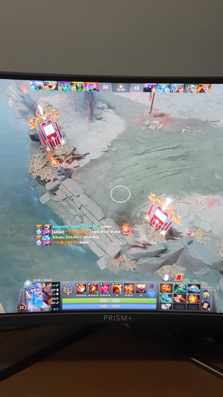 Hero (Ogre) teleported to mid T1 towers while getting hit, hero just disappeared from the game ...