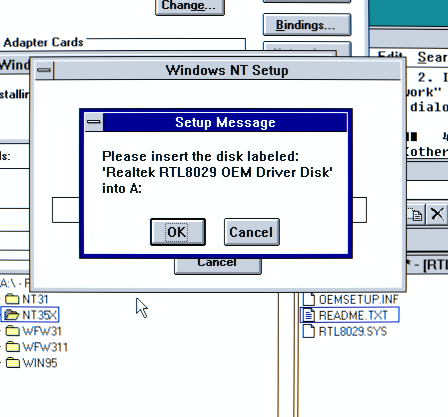Can't get the Realtek RTL8029AS network driver to work (Windows NT 3.51 ...