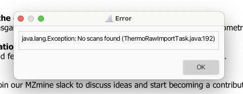 Error Therom RAW data import to MZmine3 on MacOS · Issue #1317 · mzmine/mzmine · GitHub