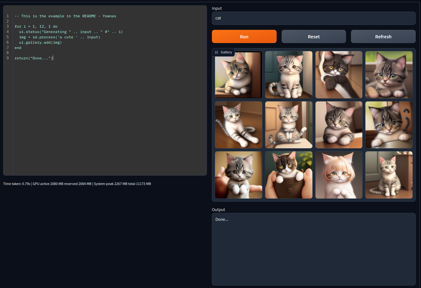 GitHub - yownas/sd-webui-lua: Generate images with Lua in Stable Diffusion webui