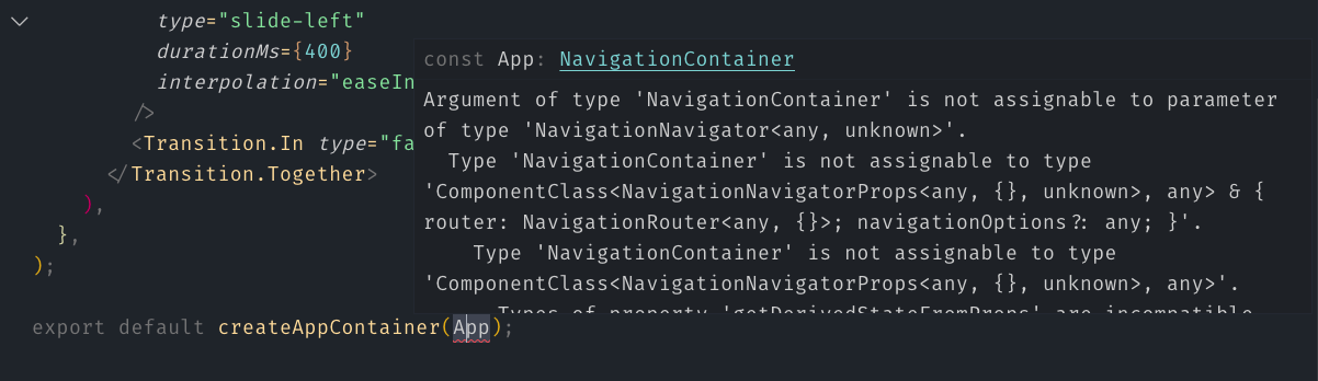 Is Navigationcontainer The Right Return Type Of Createanimatedswitchnavigator · Issue 7230