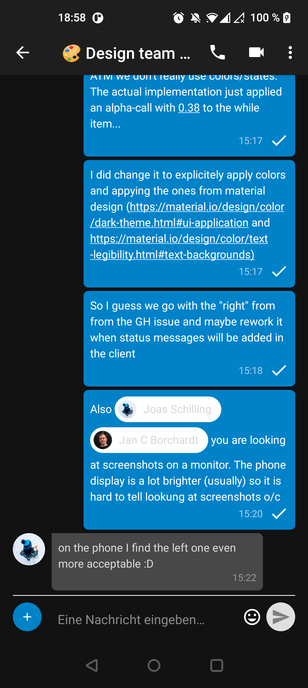 low contrast text color on mention chip-views on dark theme · Issue #1131 · nextcloud/talk ...
