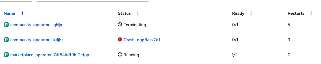 [okd] Fresh install of OKD 4.7 - community operator pod failing with `standard_init_linux.go:228 ...
