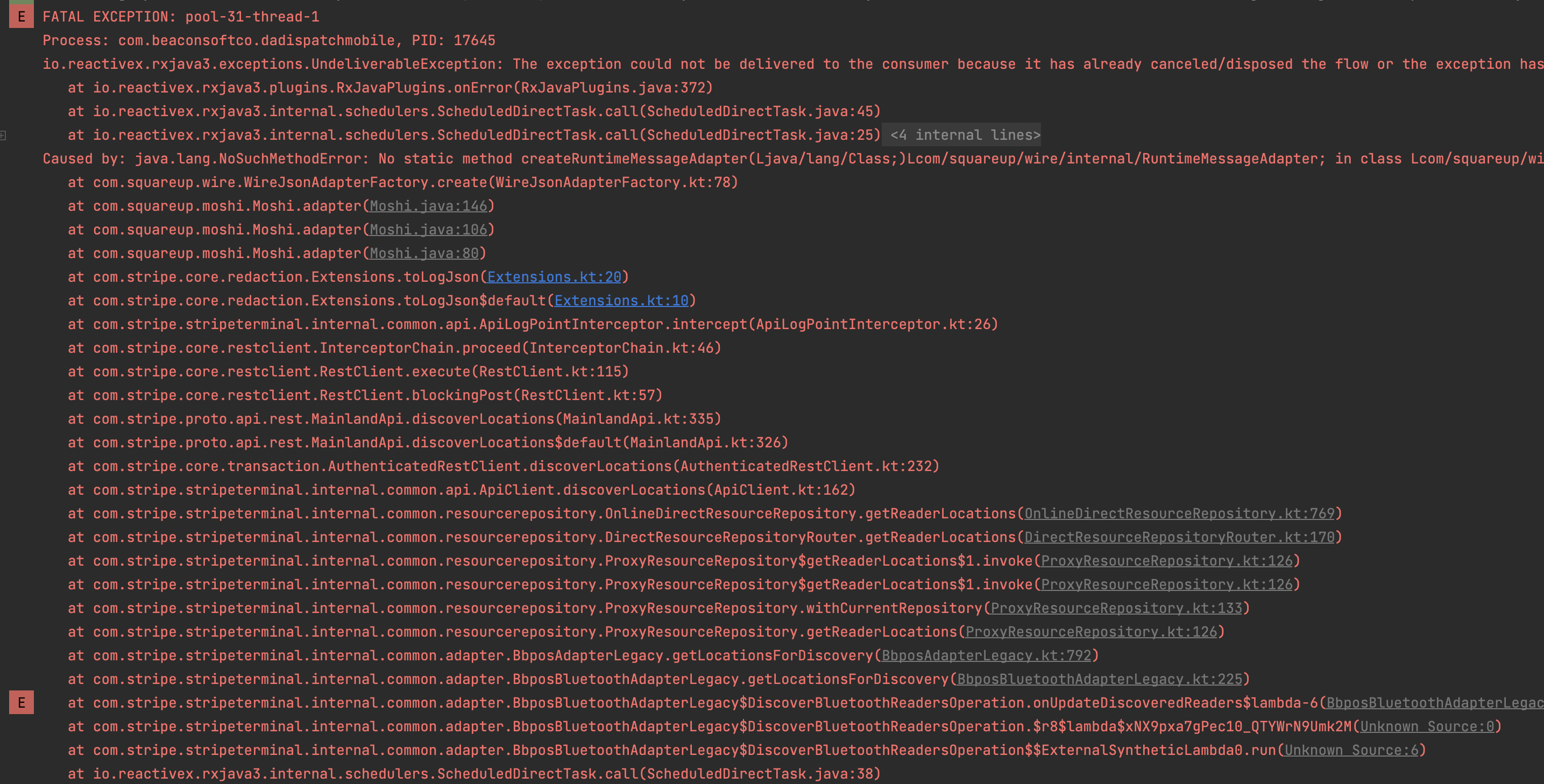Fatal Exception while discovering readers · Issue #283 · stripe/stripe-terminal-android · GitHub