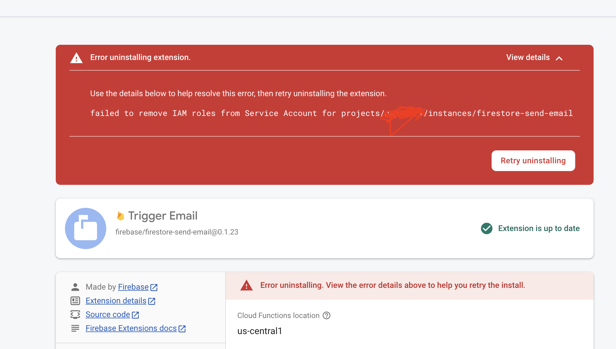 Unable to Uninstall Extension. · Issue #1504 · firebase/extensions · GitHub