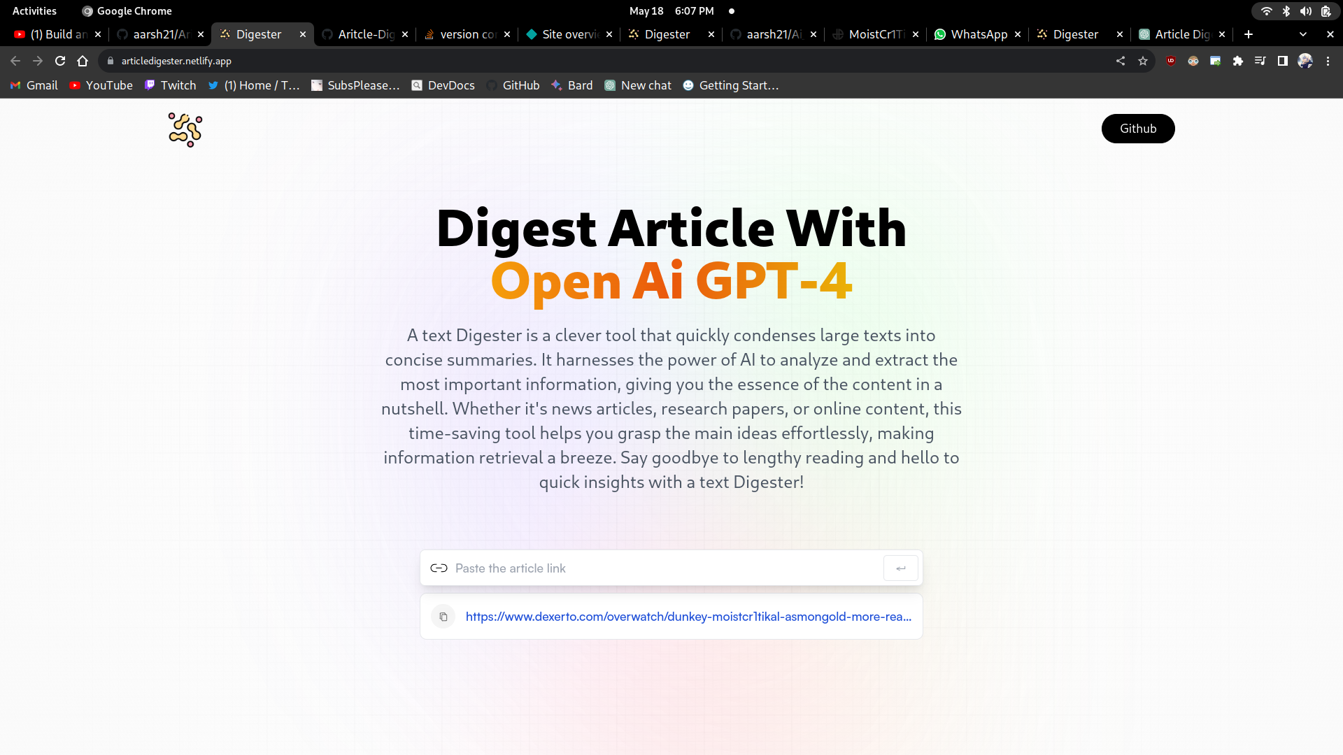 GitHub - aarsh21/Aritcle-Digester