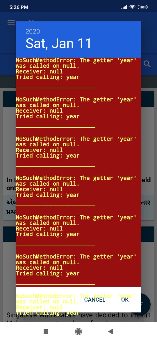 Flutter Date Picker The Getter Year Was Called On Null · Issue 48890 · Flutterflutter · Github 